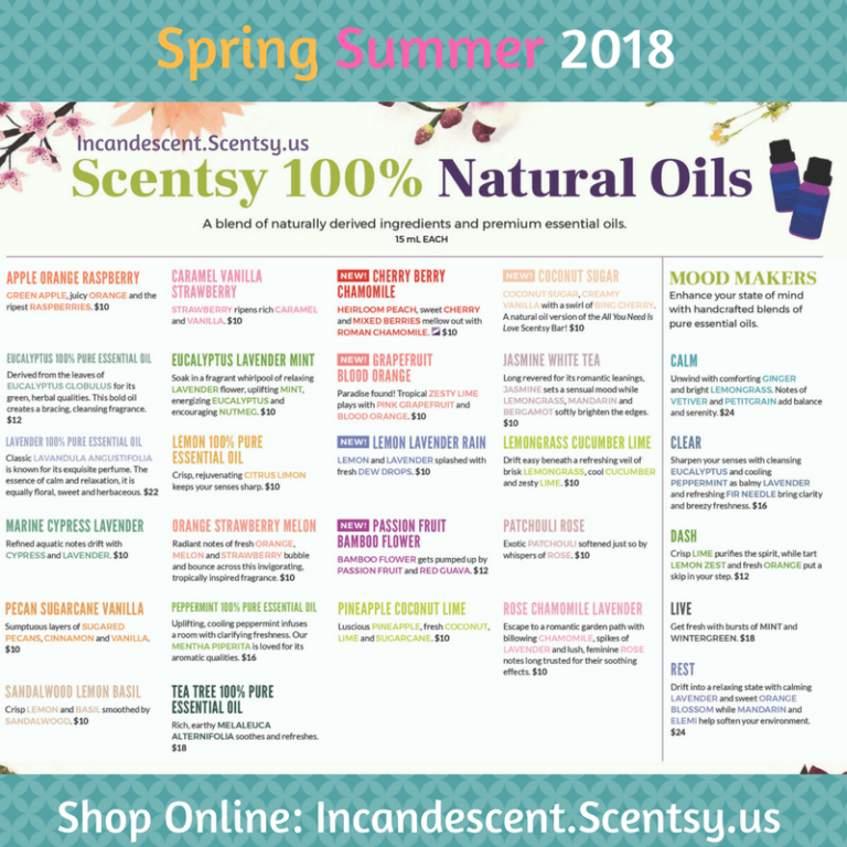 SCENTSY COMPLETE SCENT LIST FOR SPRING SUMMER 2018