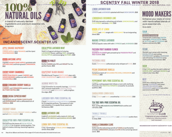 SCENTSY COMPLETE SCENT LIST FOR FALL WINTER 2018 2019